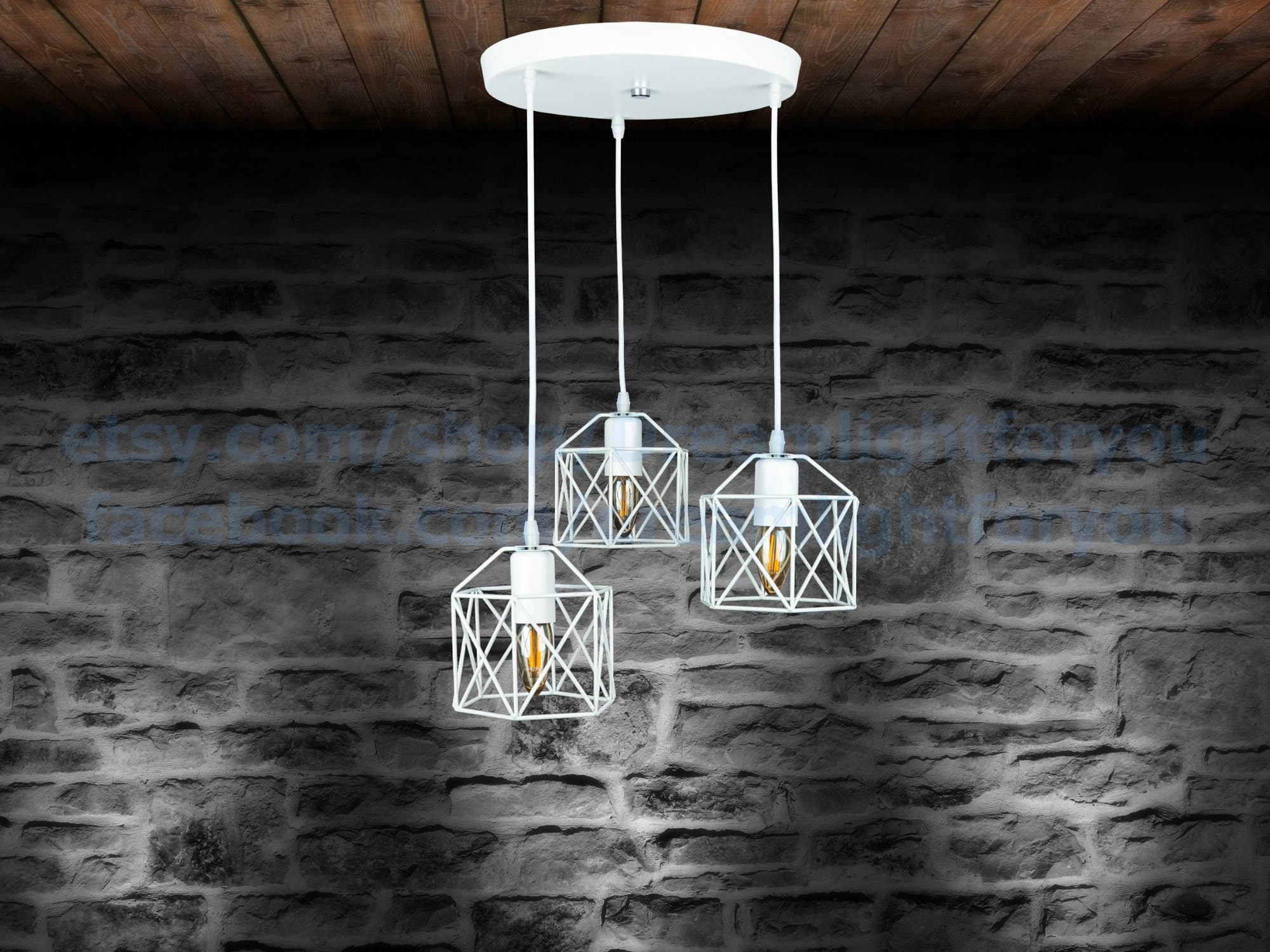 3 Light Cluster Pendant Lighting White Triple Chandelier 3 | Etsy