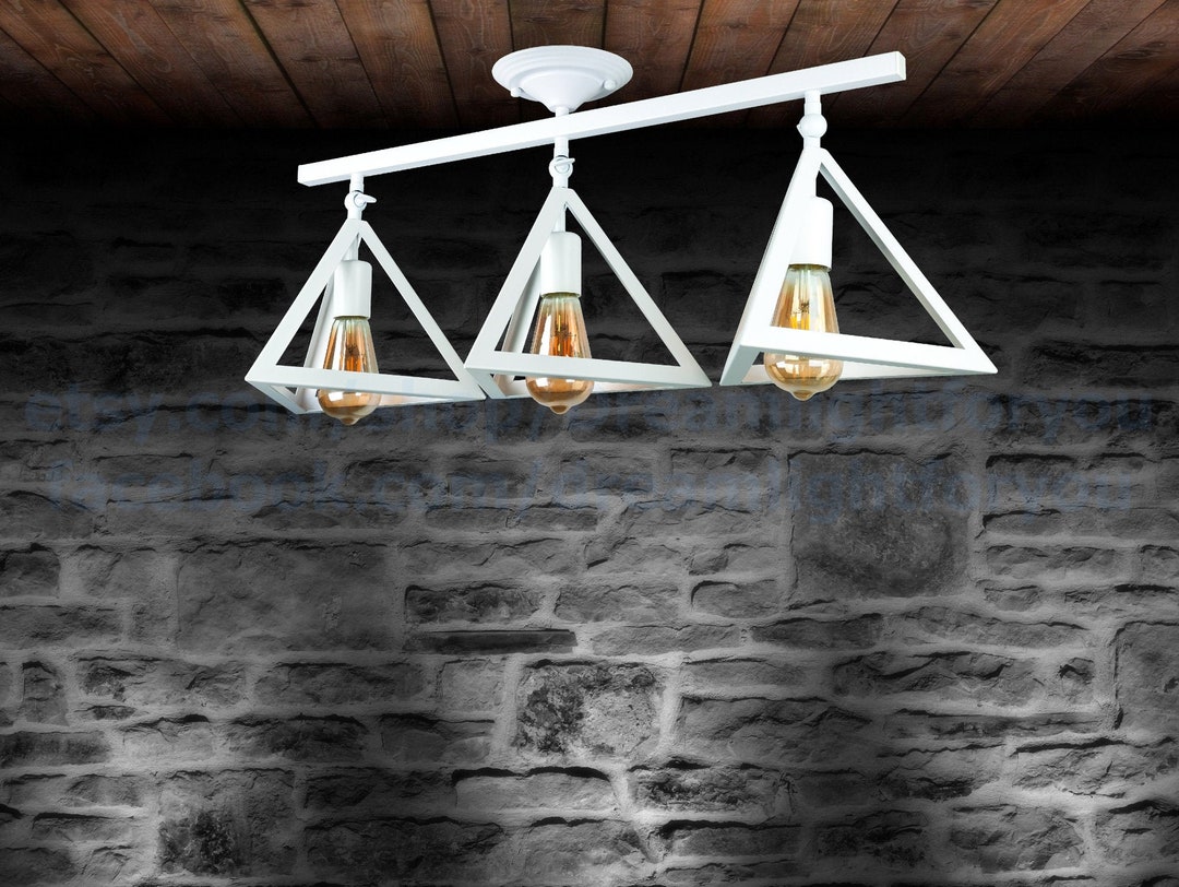 Triple White Pyramid Semi Flush Mount Ceiling Light Ceiling Lighting ...