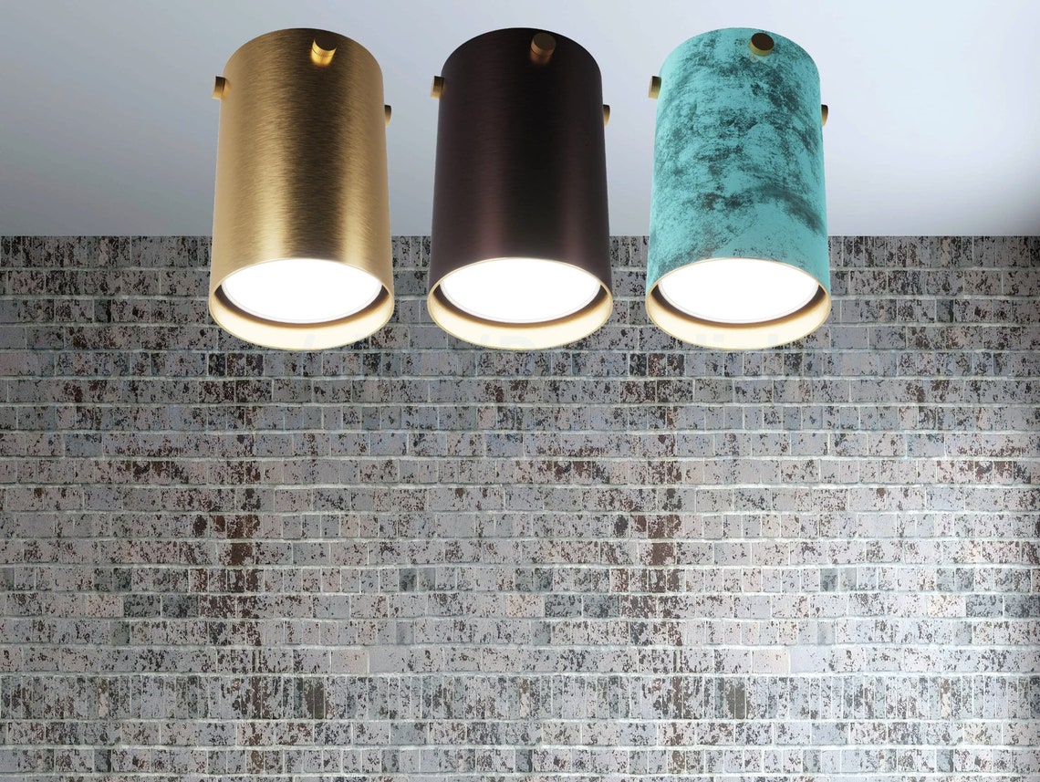 Flush Mount Sloped Pipe Ceiling Light Fixture Brass Patina - Etsy