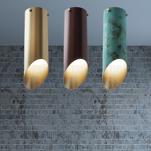 Flush Mount Sloped Pipe Ceiling Light Fixture Brass Patina Cylindrical ...