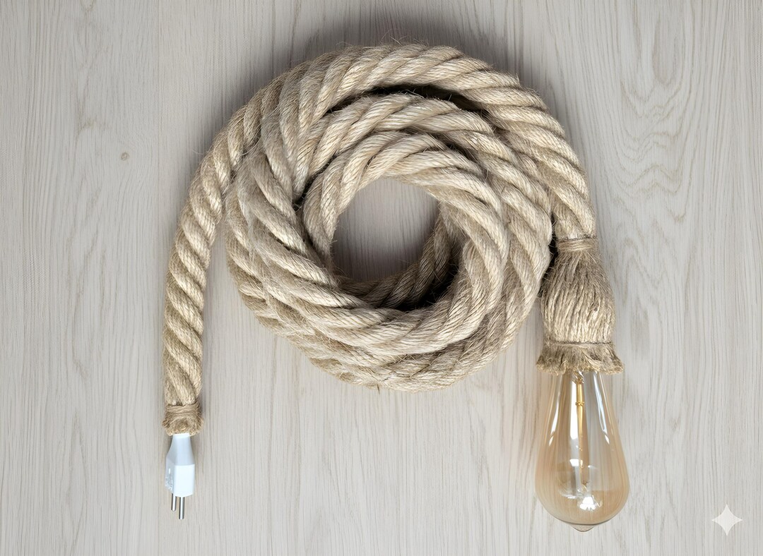 Plug-in Jute Rope Light Plug-in Nautical Lighting Hemp Rope Pendant ...