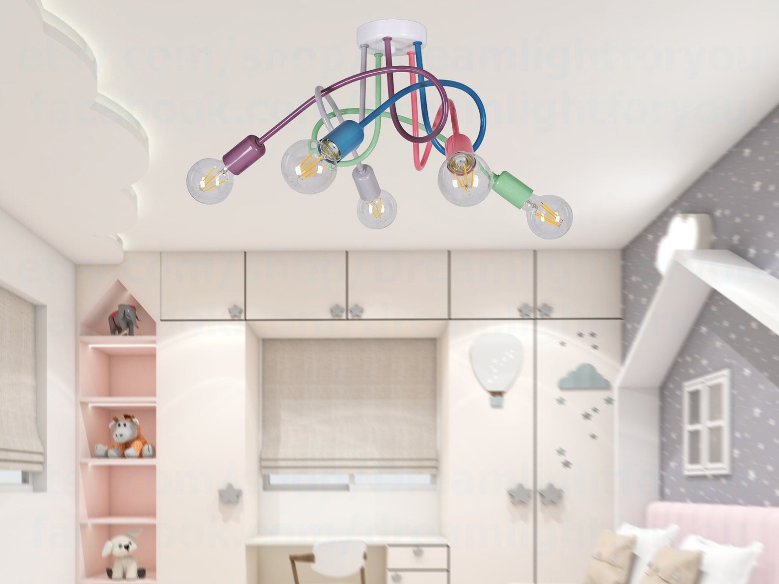 Pink Girls Room Chandelier Semi Flush Mount Ceiling Light Pink Pendant ...