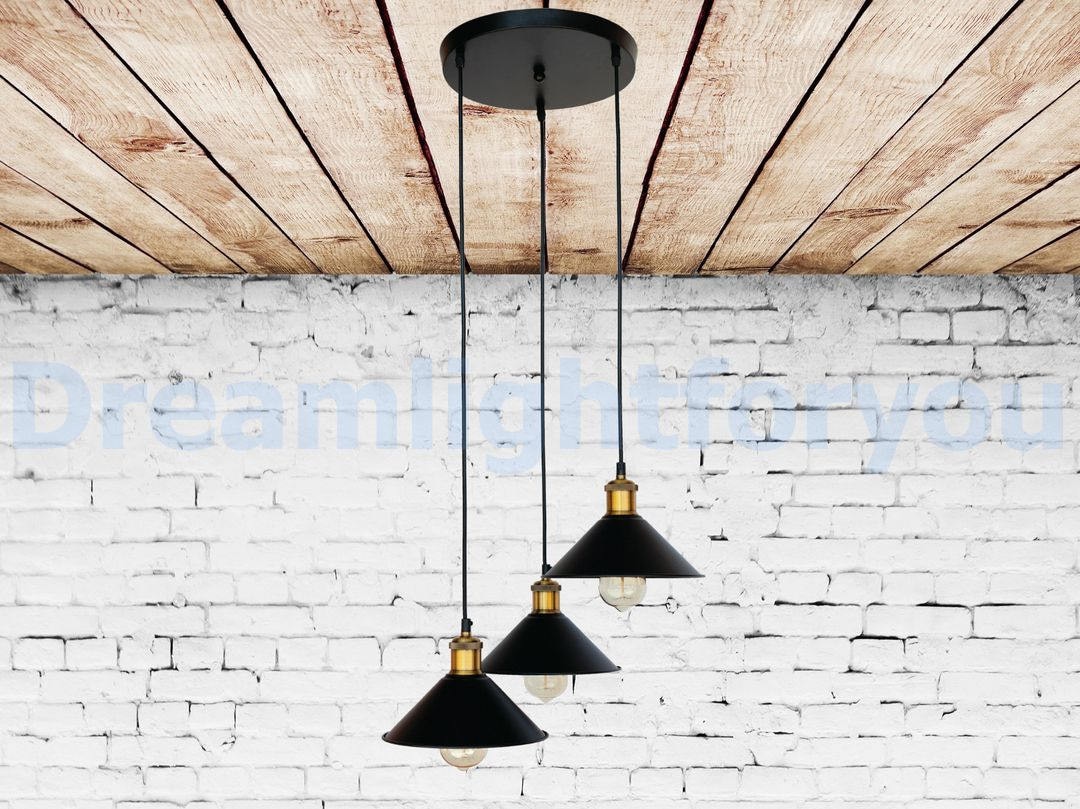 3 Heads Iron Pendant Light Fixture Industrial Lighting Hanging Light ...