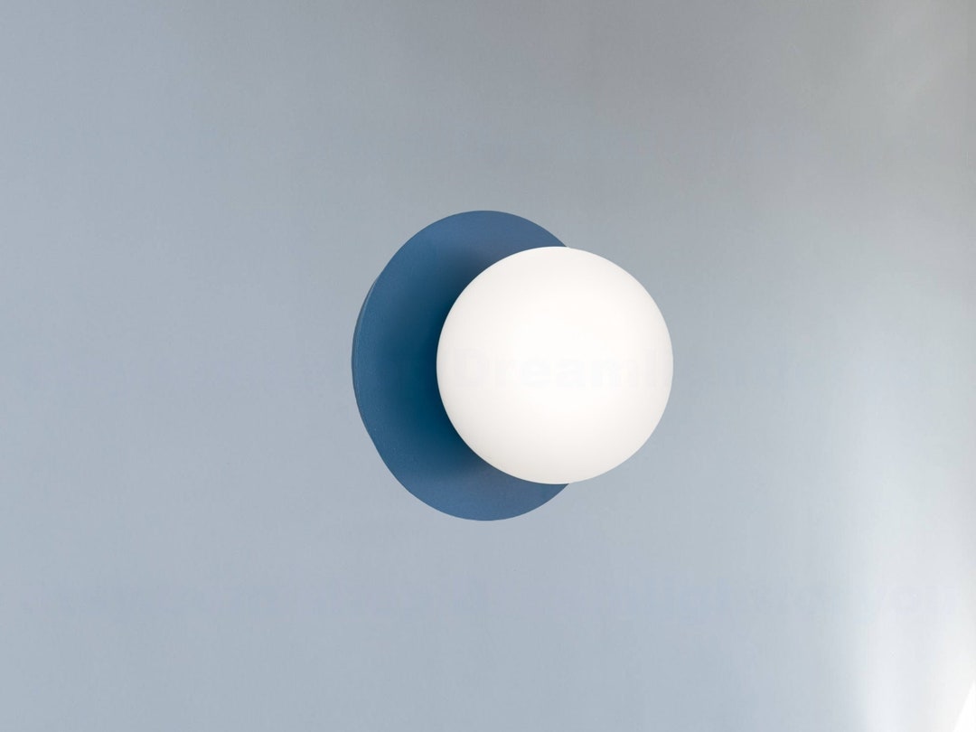 Milk Glass Globe Sconce Navy Blue Sconce Globe Ceiling Light Sphere ...
