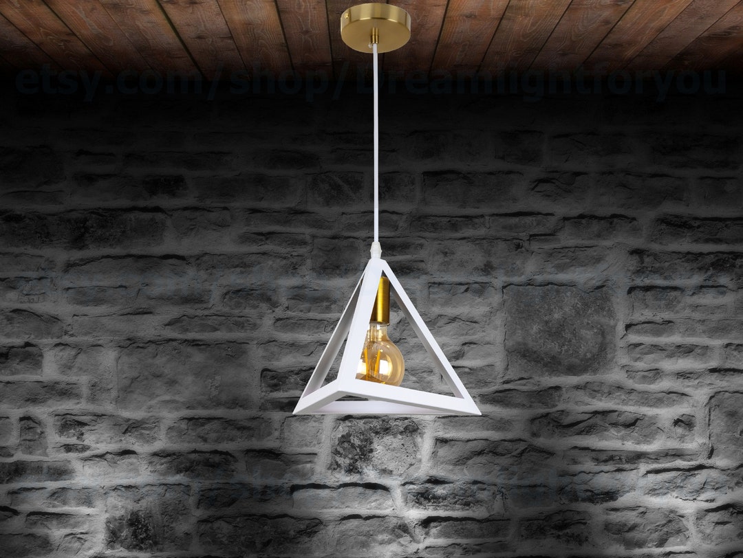 White Cage Pyramid Pendant Light White & Bronze Pendant Light Cage ...