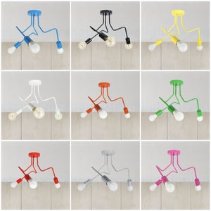 Red Semi Flush Mount Ceiling Light Red Chandelier Three Head Semi Flush ...