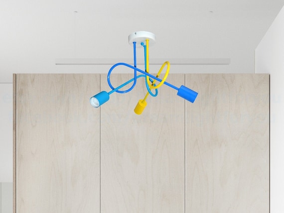 Yellow & blue Triple Ceiling light fixture Nursery lighting 3 | Etsy