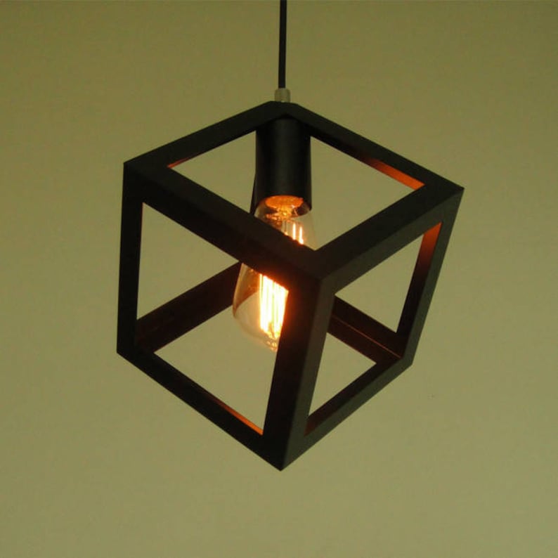 Iron Cube Pendant Light Fixture Hanging Cube Vintage - Etsy