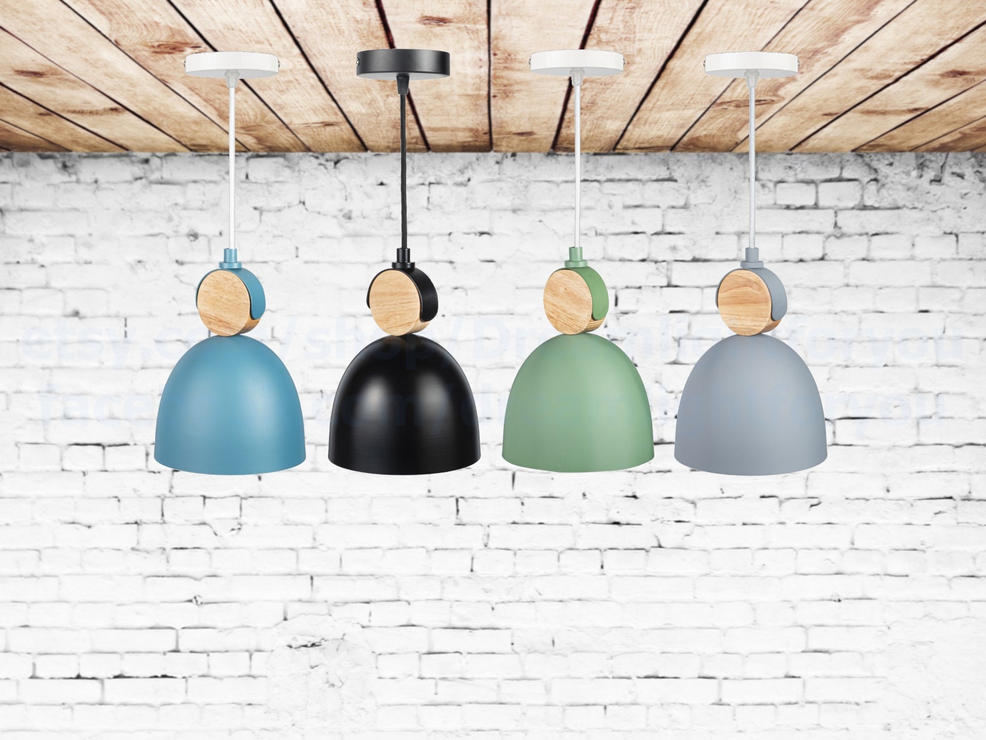 Metal / Wooden Blue Pendant Light for Kitchen Pendant Lights - Etsy