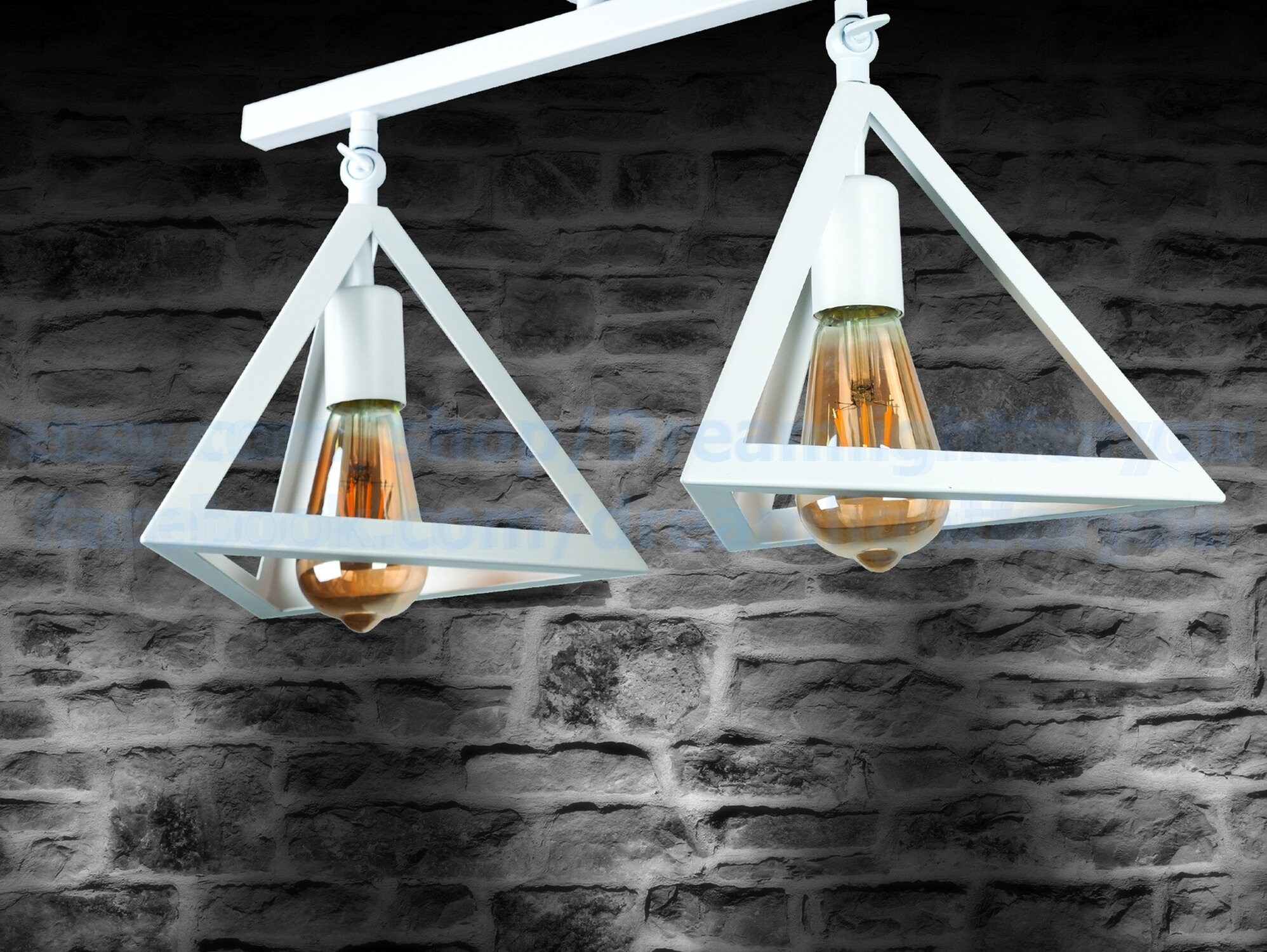 Double White Pyramid Semi Flush Mount Ceiling Light White - Etsy UK