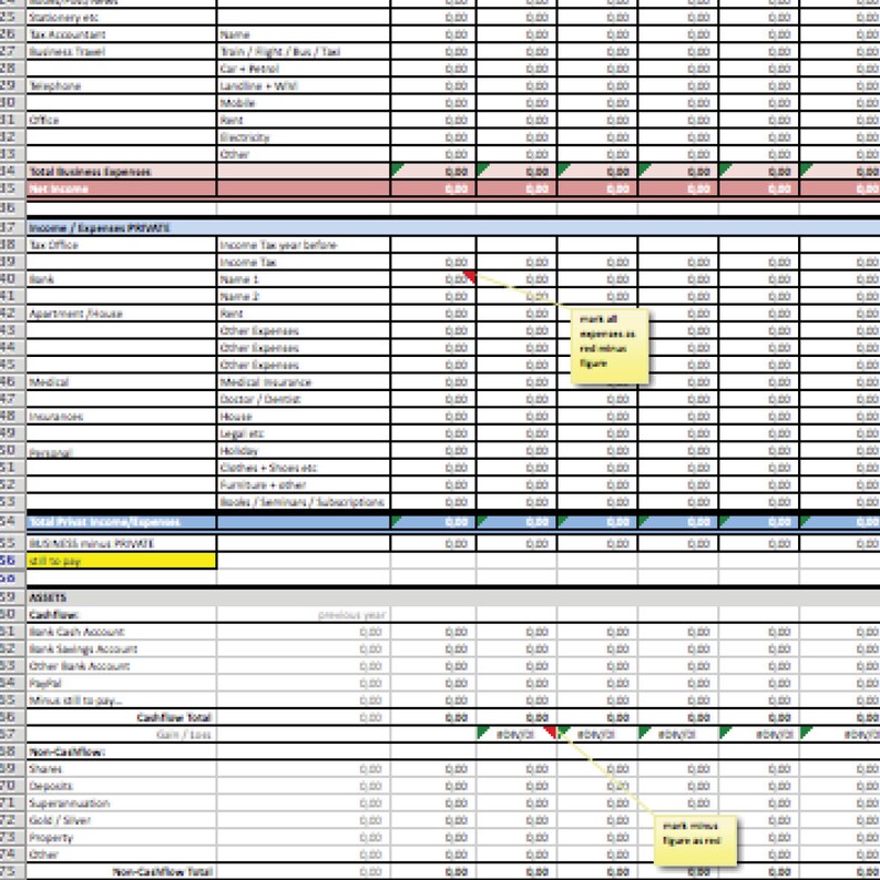 Master BALANCE SHEET For Self employed And Small Businesses Etsy
