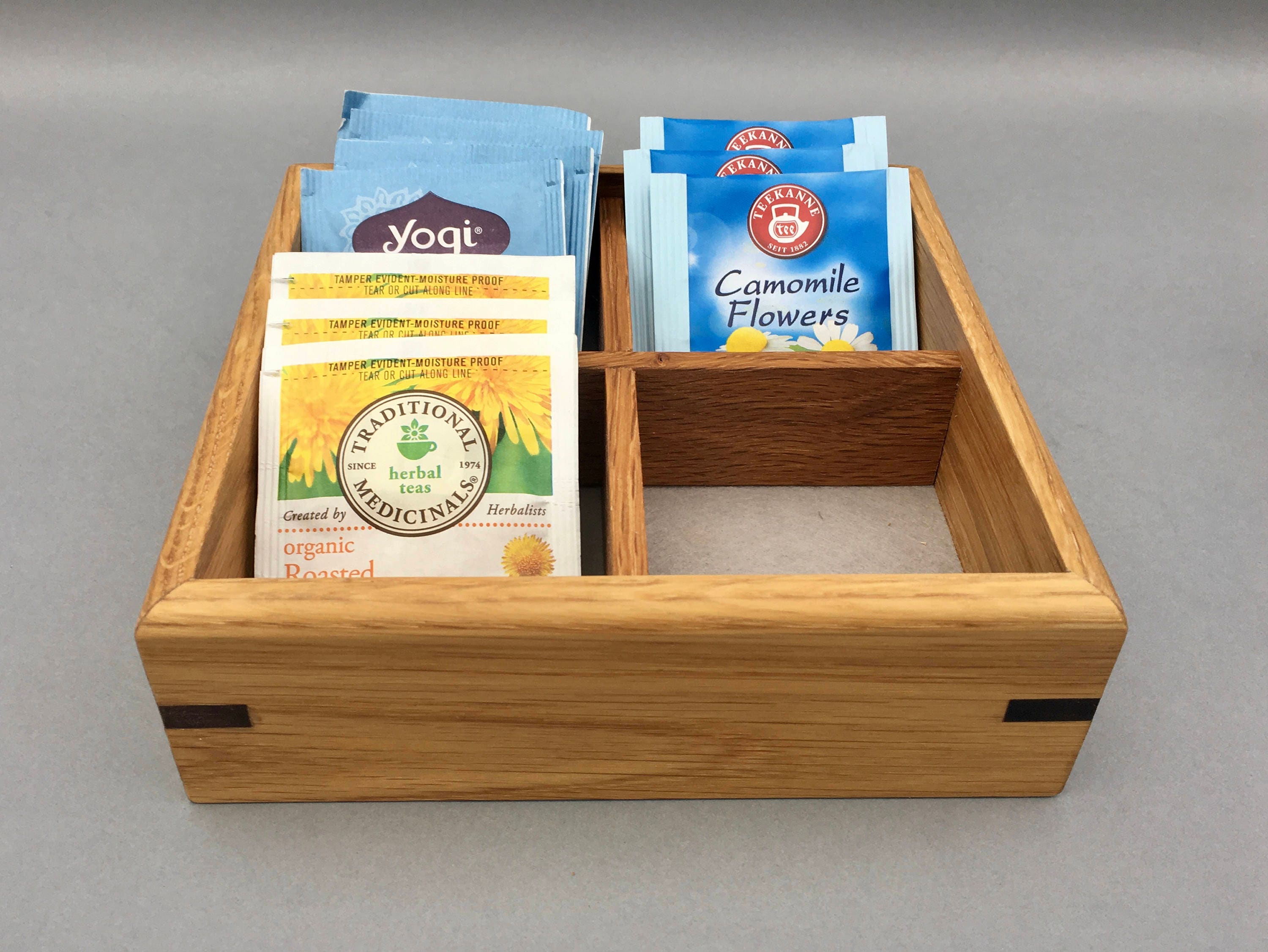 Tea Box Tea Caddy with 4 Compartments Solid Oak Handmade | Etsy