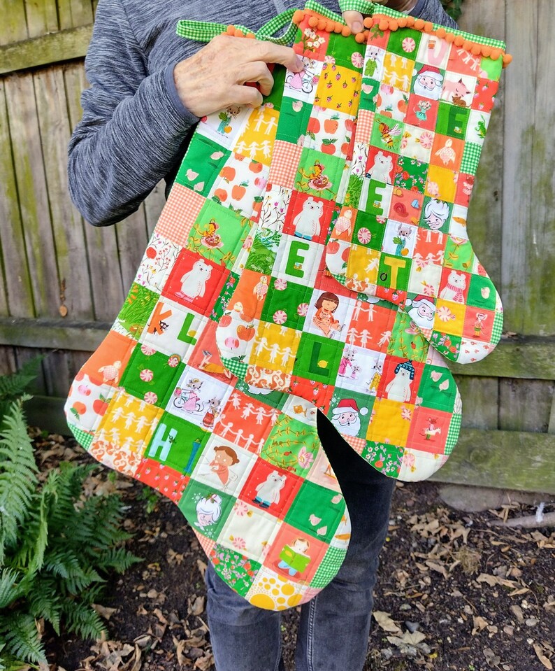 EXTRA LARGE STOCKING, Heather Ross Fabric Holiday Stocking, Orange ...