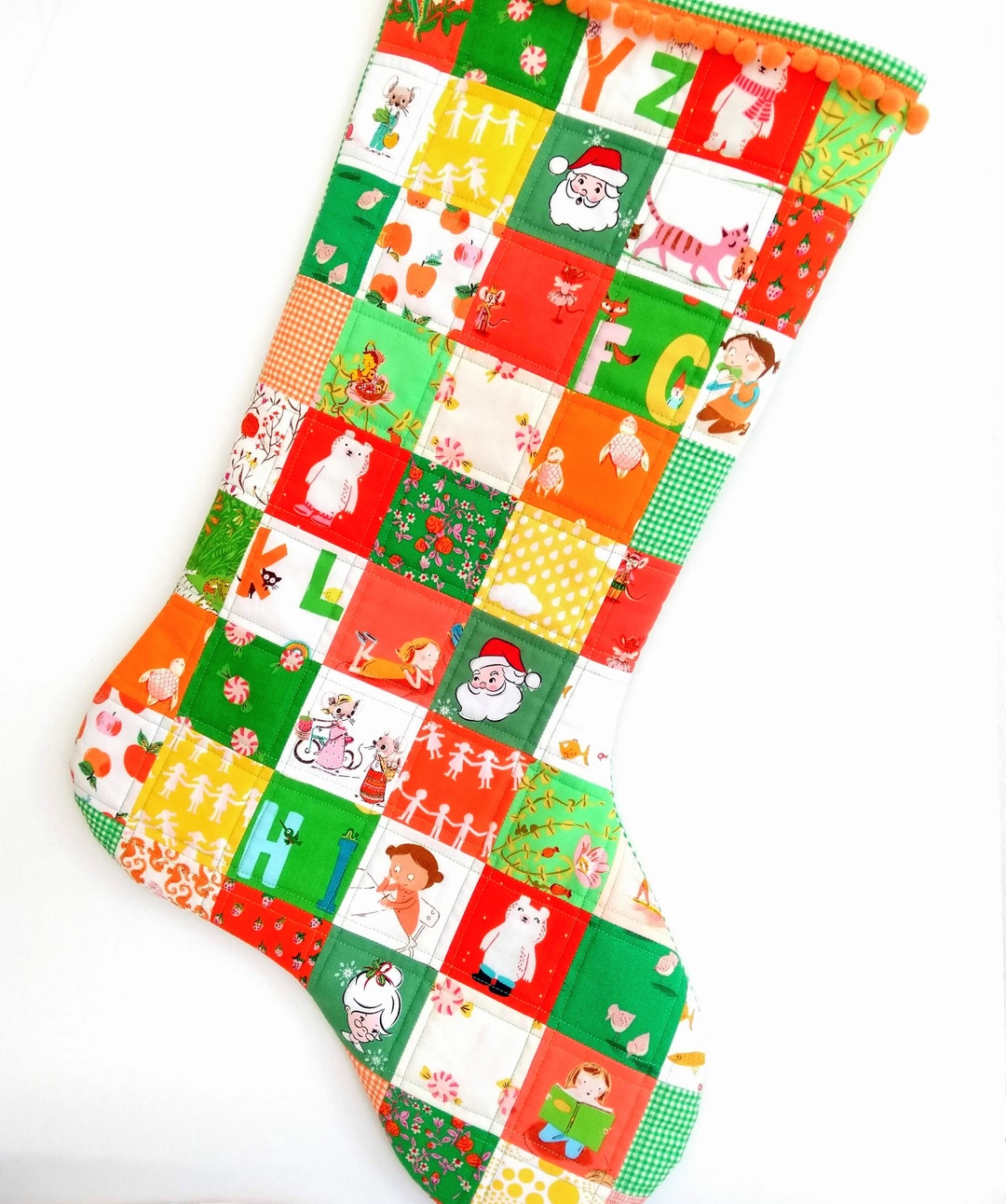 EXTRA LARGE STOCKING, Heather Ross Fabric Holiday Stocking, Orange ...