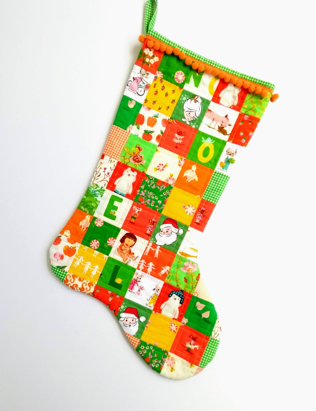 LARGE CHRISTMAS STOCKING, Heather Ross Fabric Patchwork Holiday ...