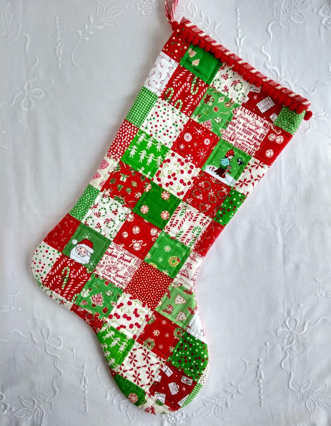 EXTRA LARGE STOCKING, Red and Green Christmas Stocking, Quilted ...