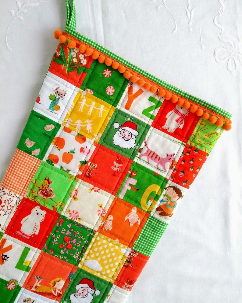 EXTRA LARGE STOCKING, Heather Ross Fabric Holiday Stocking, Orange ...