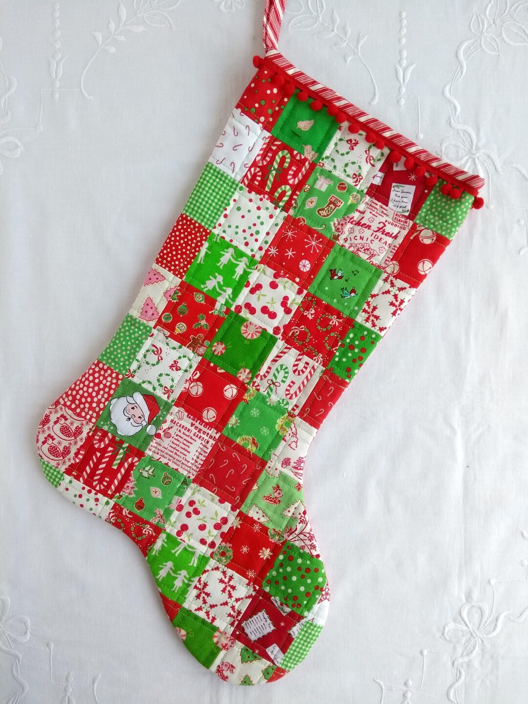 LARGE CHRISTMAS STOCKING, Red and Green Patchwork Christmas Stocking ...