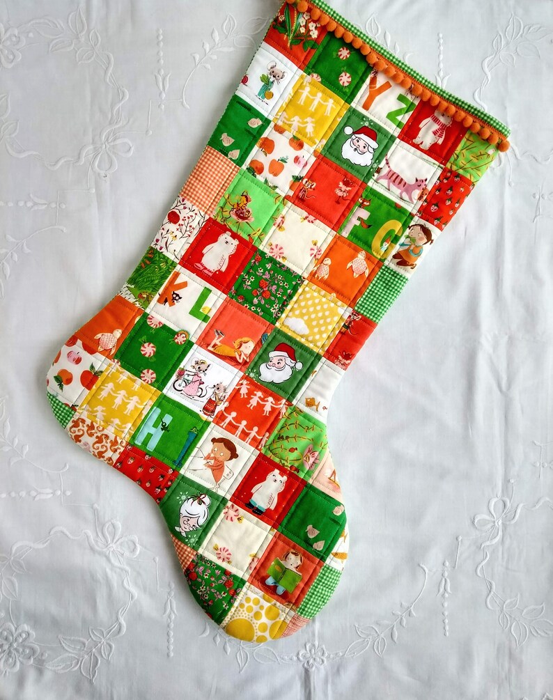 EXTRA LARGE STOCKING, Heather Ross Fabric Holiday Stocking, Orange ...