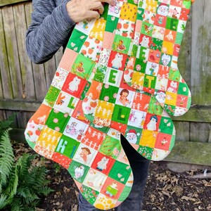 LARGE CHRISTMAS STOCKING, Red and Green Patchwork Christmas Stocking ...