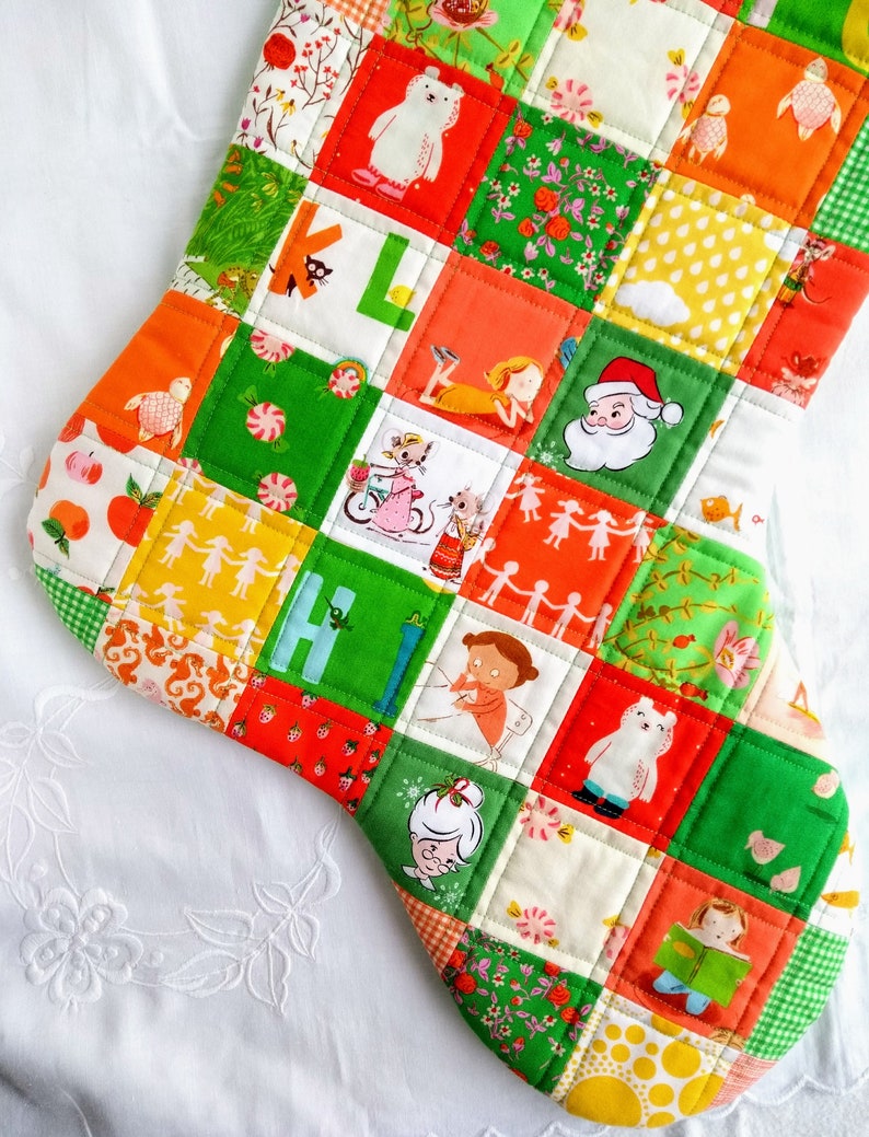 EXTRA LARGE STOCKING, Heather Ross Fabric Holiday Stocking, Orange ...