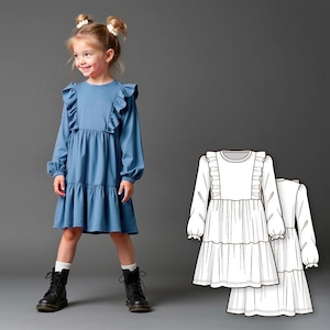 Girls Tiered Ruffle Dress Sewing Pattern PDF, Beginner Kids Dress ...