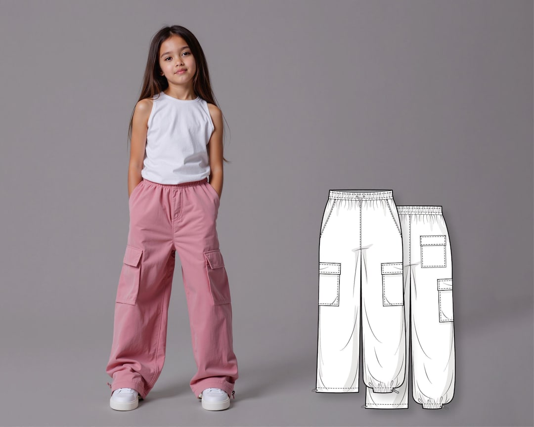 Girls Wide Cargo Pants Sewing Pattern PDF, Easy Beginner Trouser ...