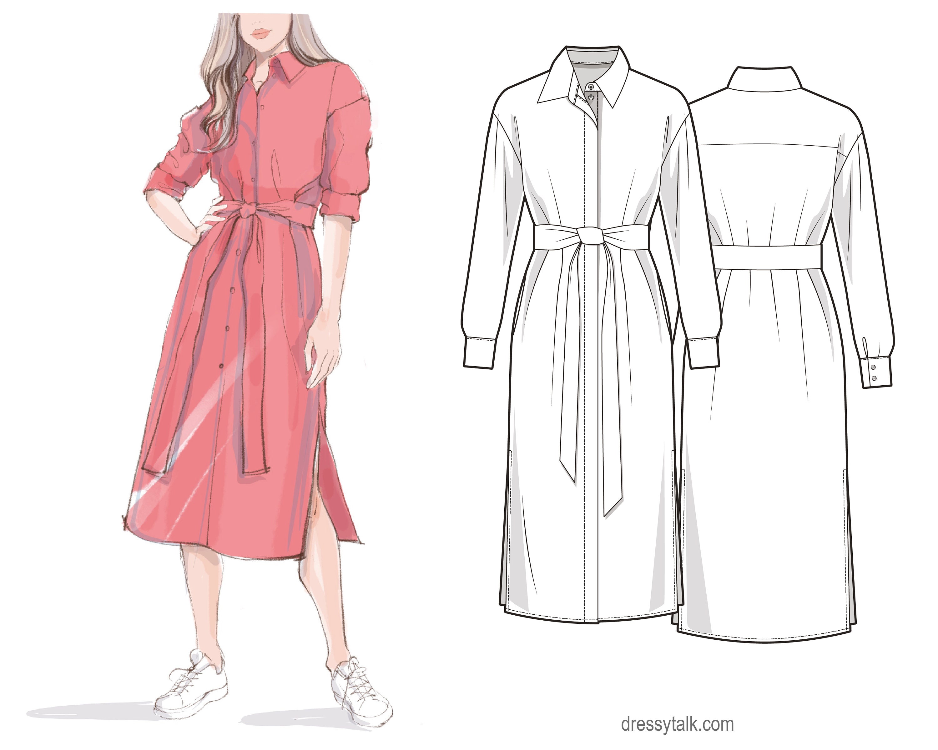 Shirt Dress Pattern PDF Sewing Patterns Long Sleeve Dress - Etsy Canada