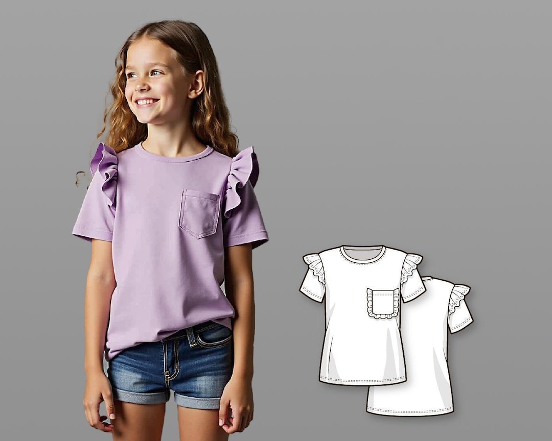 Girls Ruffle T-shirt Sewing Pattern PDF, Beginner Kids T-shirt Pattern ...