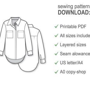 PDF Sewing Pattern for Woman - Woman Shirt Pattern - PDF Shirt Pattern ...