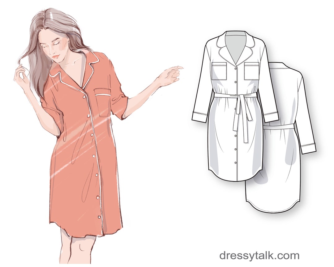 Button-down Nightgown Robe With Cuffed Long Sleeve and Optional Belt ...