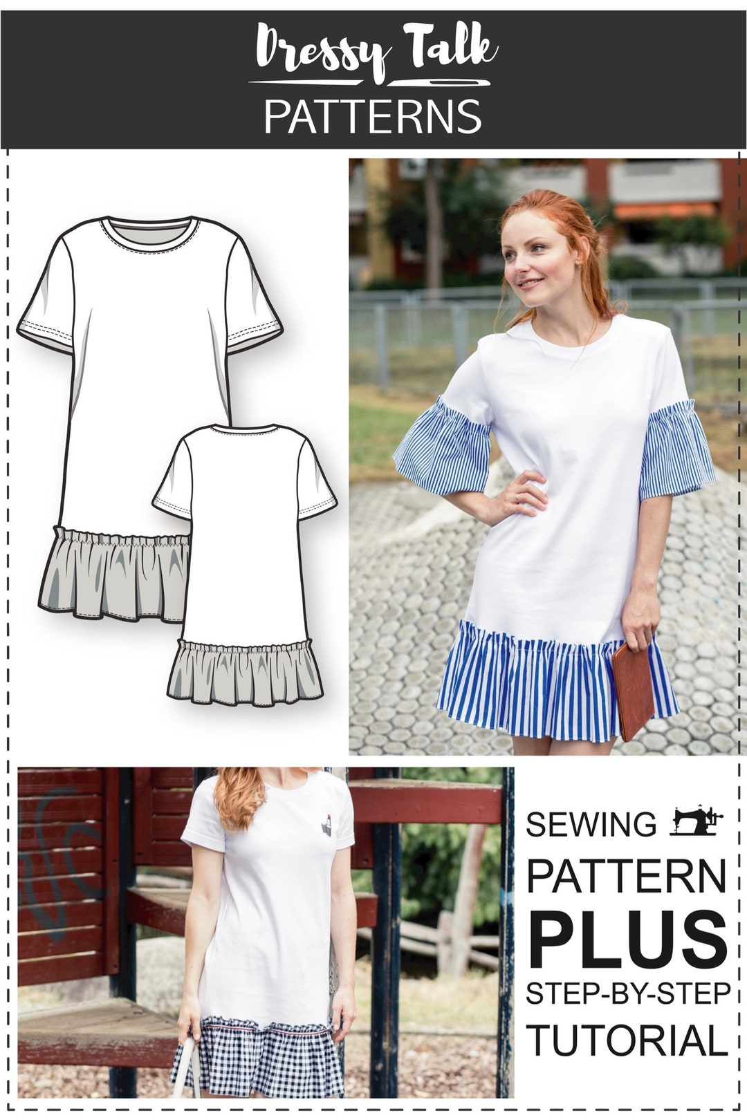 T-shirt Dress Pattern - Sewing Patterns - Knit Dress Pattern - Jersey ...