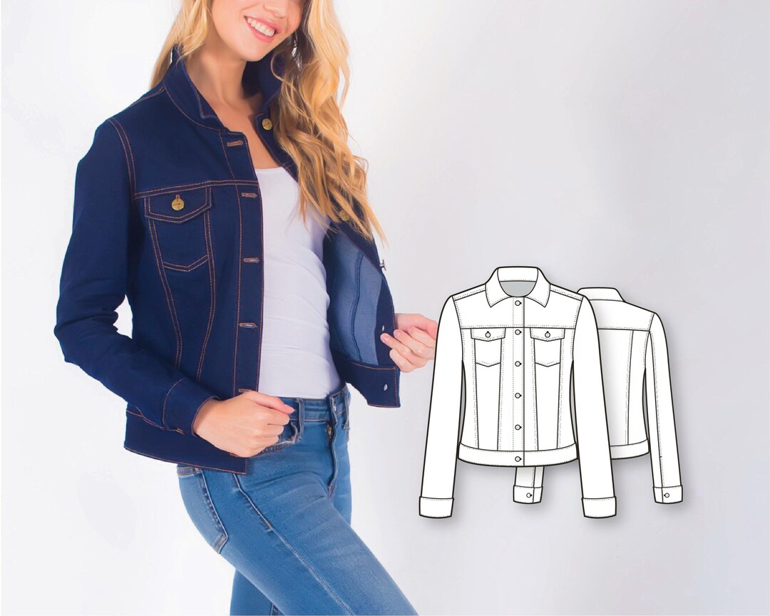 Denim Jacket Pattern - Sewing Patterns - Jean Jacket Pattern - PDF ...