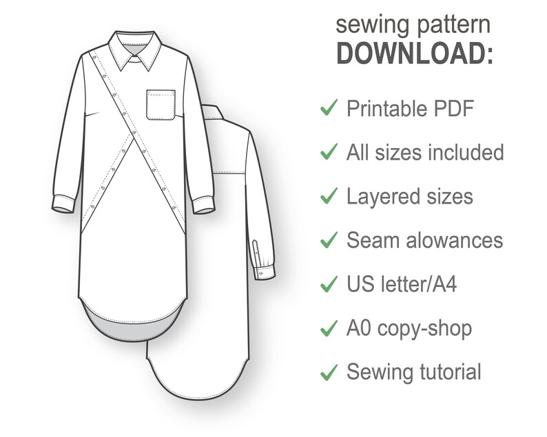 Shirt Dress Pattern Sewing Patterns Dress Patterns for - Etsy