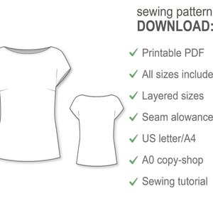 Basic Woven Cap Sleeve T-shirt/blouse Easy to Sew PDF Sewing Pattern ...