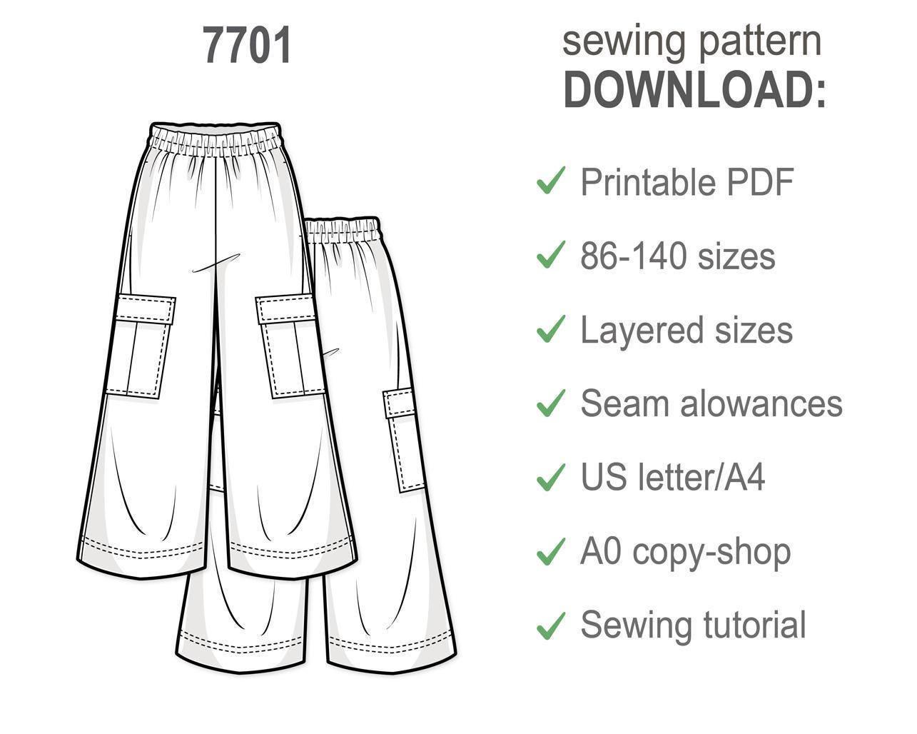 Girls Cargo Sweatpants Sewing Pattern PDF, Wide Pants for Kids ...