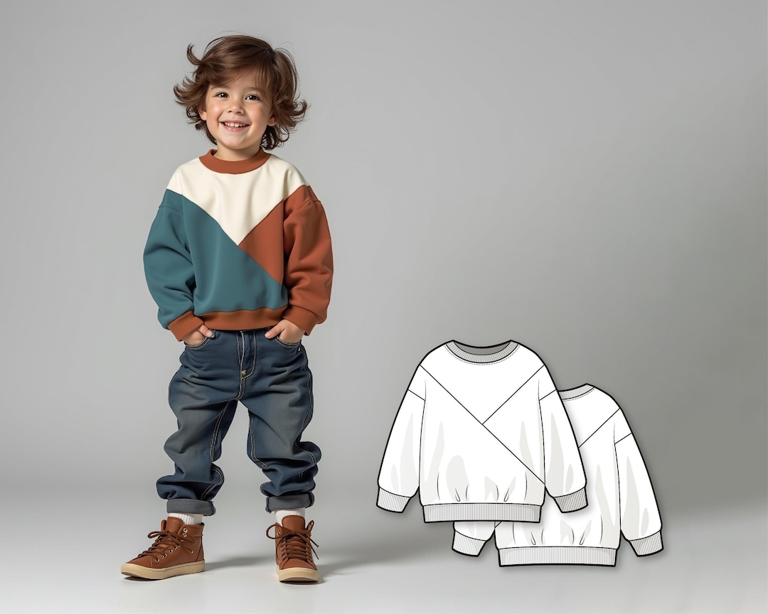 Boys Colorblock Sweatshirt Sewing Pattern PDF, Beginner Kids Sweatshirt ...