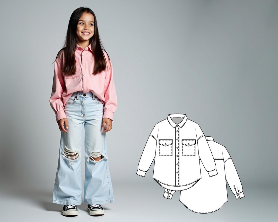 Girls Oversized Shirt Sewing Pattern PDF, Kids Top Pattern, Easy ...
