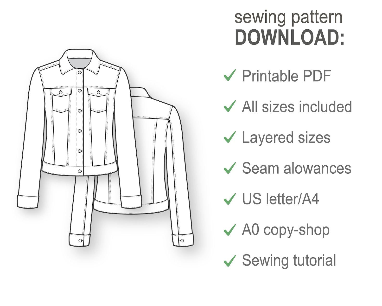 Denim Jacket Pattern Sewing Patterns Jean Jacket Pattern - Etsy