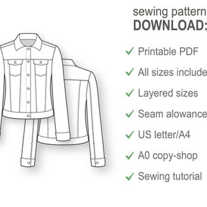 Denim Jacket Pattern Sewing Patterns Jean Jacket Pattern PDF Sewing ...