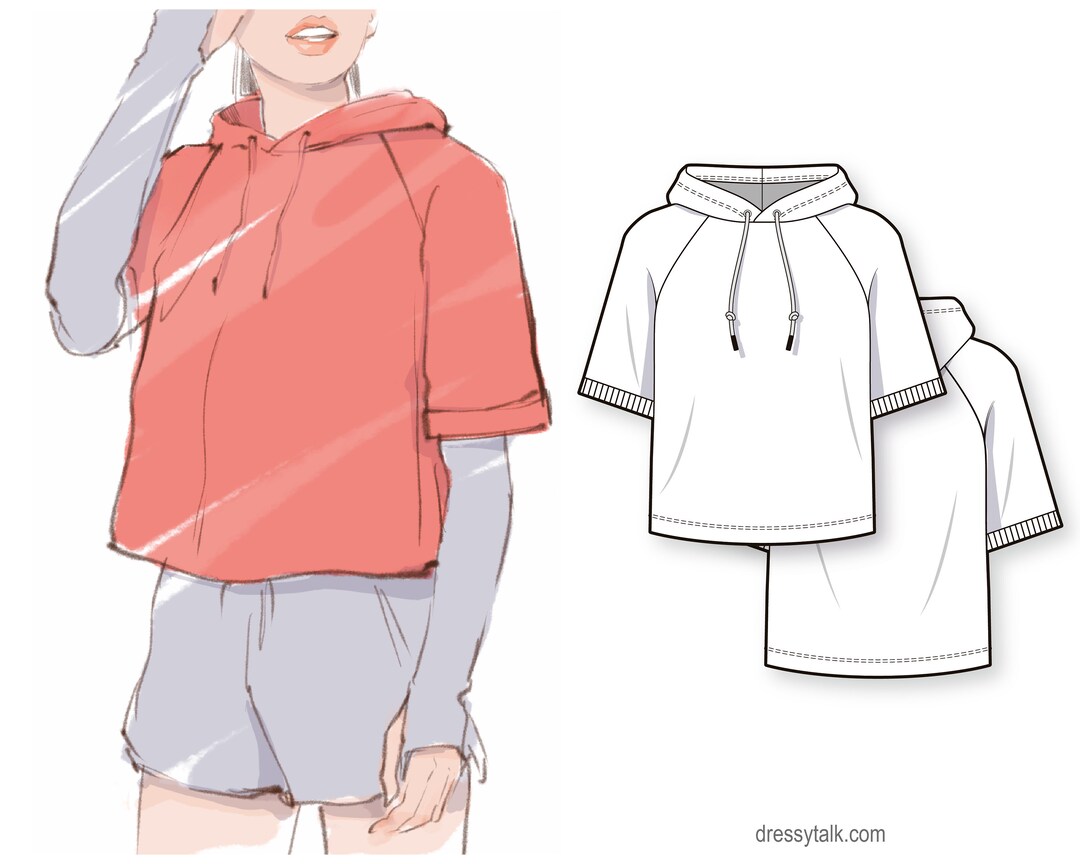 Short Raglan Sleeve Hoodie - PDF Sewing Pattern for Women - Etsy