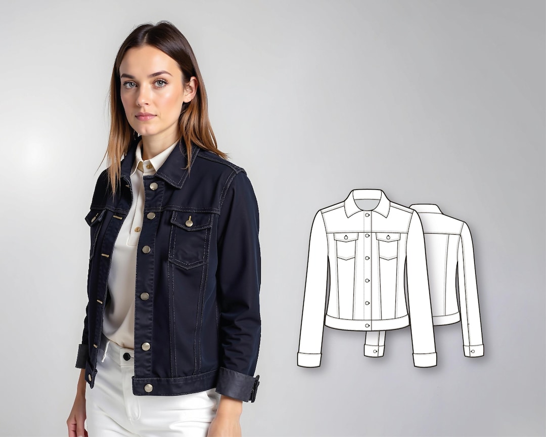 Women’s Denim Jacket Sewing Pattern, Classic Button-up Jacket With ...