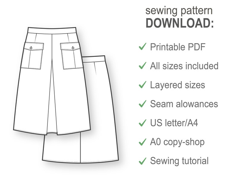 A-line Box Pleat Denim Skirt Sewing Pattern Skirt Pattern - Etsy