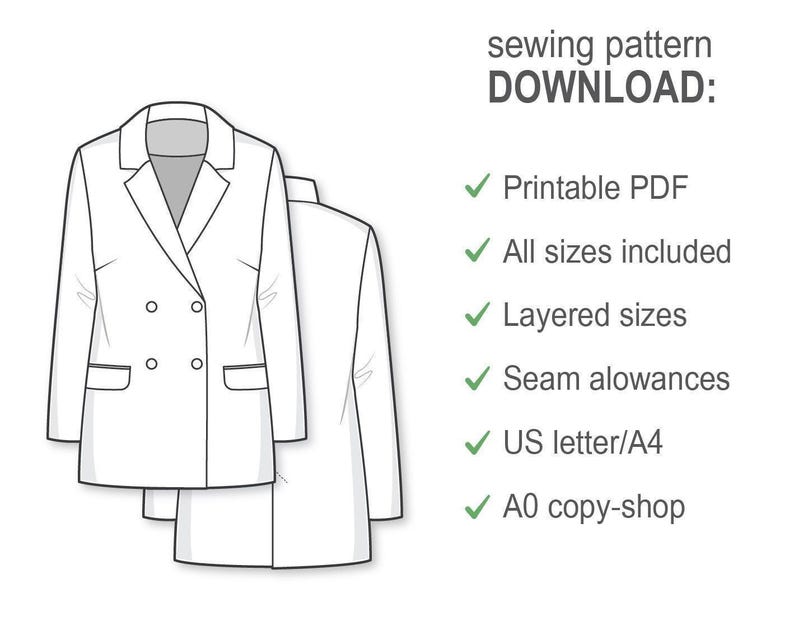 Blazer Sewing Patterns - Womens Sewing Pattern - Lined Double Breasted ...