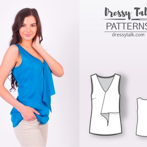 Sleeveless Blouse Pattern - PDF Sewing Pattern - Ruffle Pattern for Sewing - Womens Sewing ...