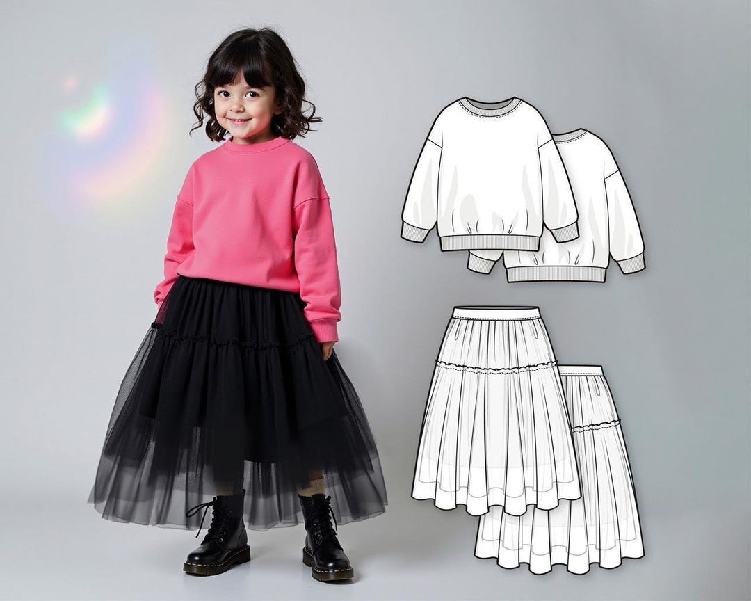 Girls Sewing Pattern Bundle PDF, Sweatshirt and Tutu Skirt, Easy ...