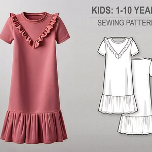 Regular Fit A-line T-shirt Dress for Girls With Ruffled Front Yoke and ...