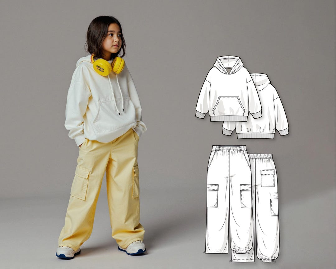 Girls Hoodie and Wide Cargo Pants Sewing Pattern Bundle PDF, Easy ...