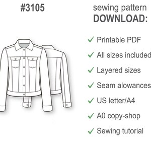 Denim Jacket Pattern - Sewing Patterns - Jean Jacket Pattern - PDF ...