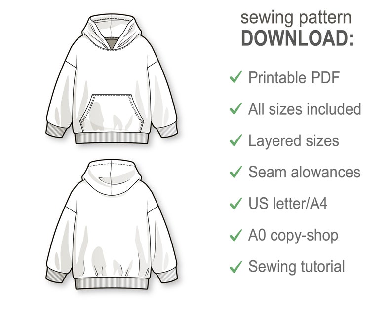 Basic Oversize Hoodie for Boys and Girls PDF Sewing Pattern | Etsy